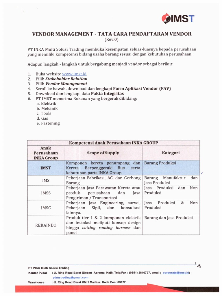 TATA CARA PENDAFTARAN VENDOR PT IMST Rev.0 1 | PDF