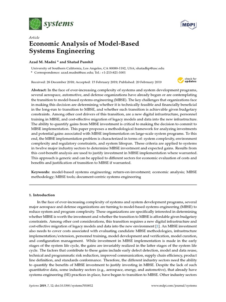 Systems: Economic Analysis of Model-Based Systems Engineering | PDF | Systems Engineering | System