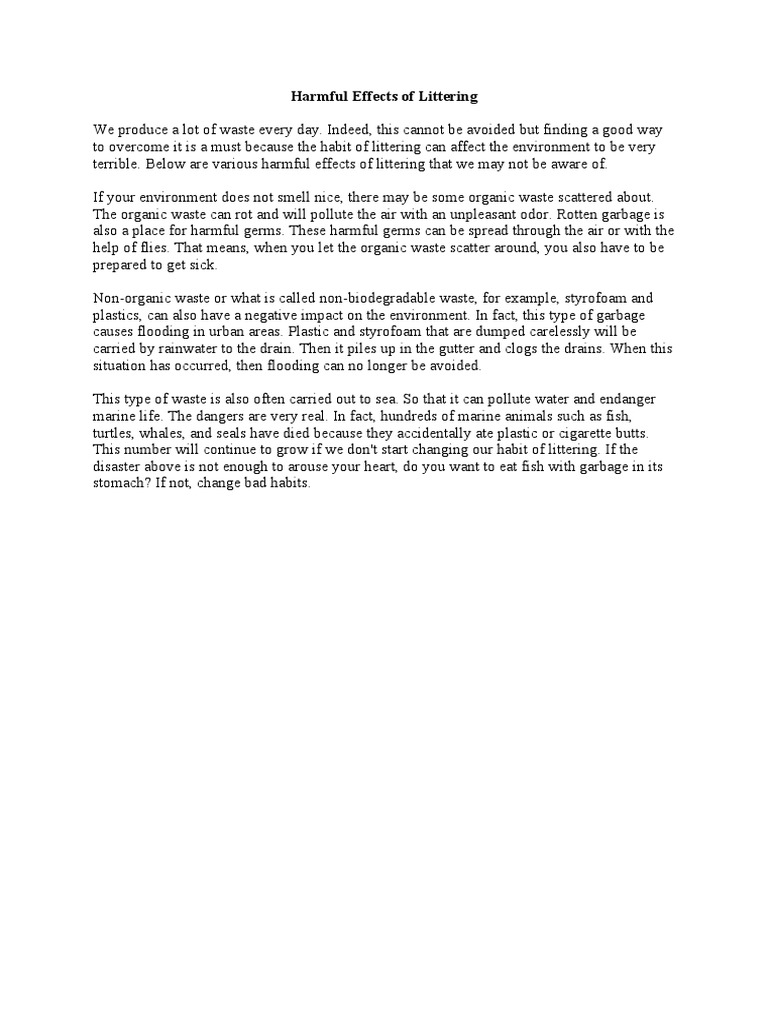 Harmful Effects of Littering | PDF