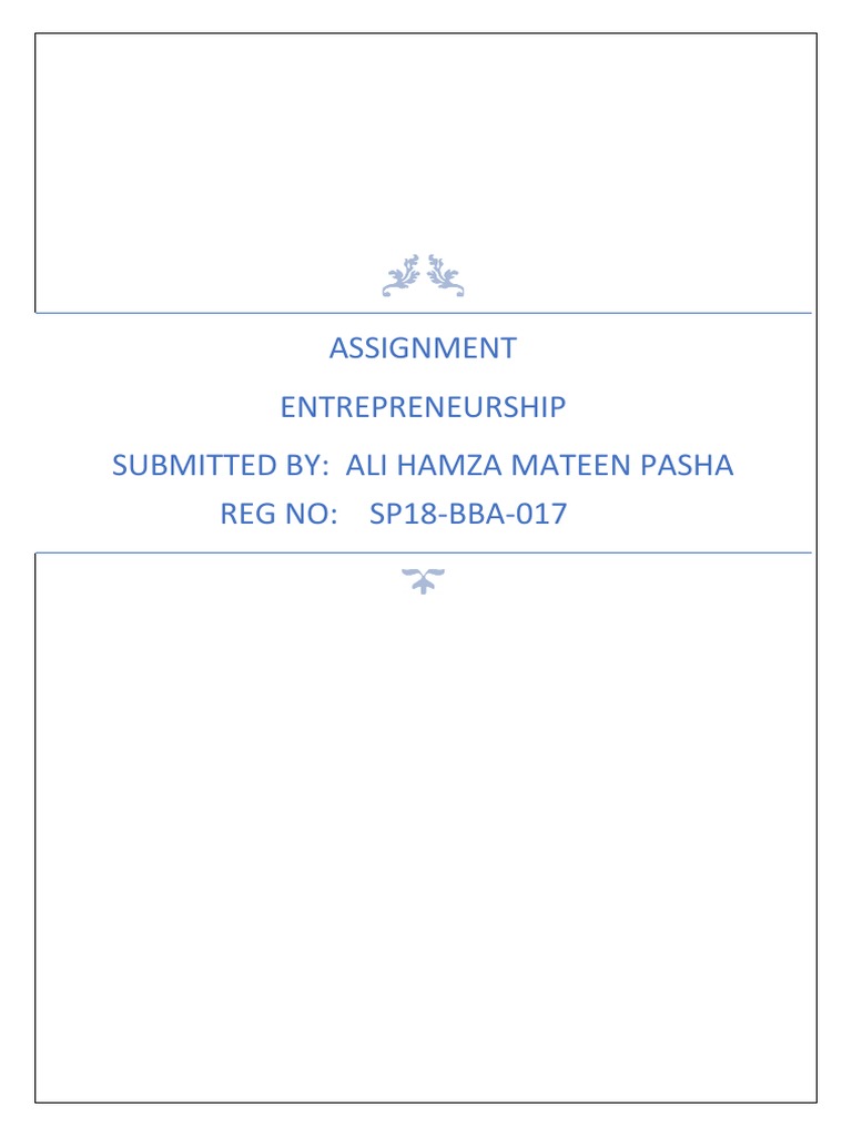 Assignment Entrepreneurship Submitted By: Ali Hamza Mateen Pasha REG NO: SP18-BBA-017 | PDF ...