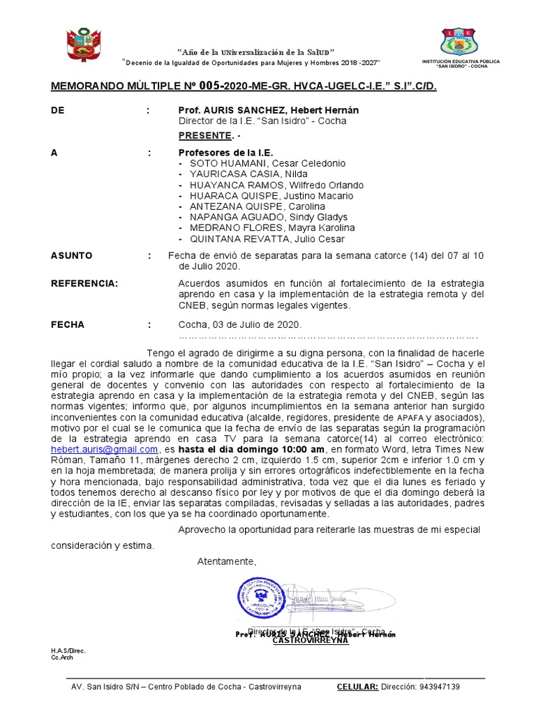 Memorando Multiple #005-2020 | PDF