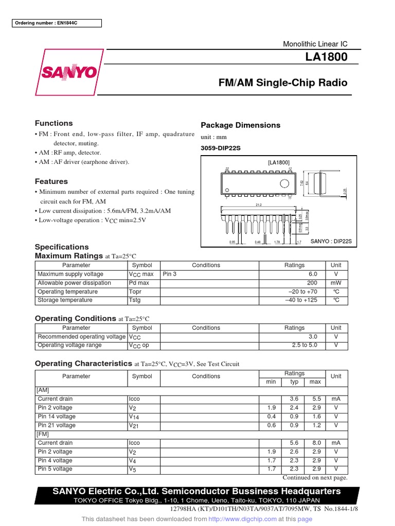 FM/AM Single-Chip Radio: Functions | PDF | Distortion | Capacitor