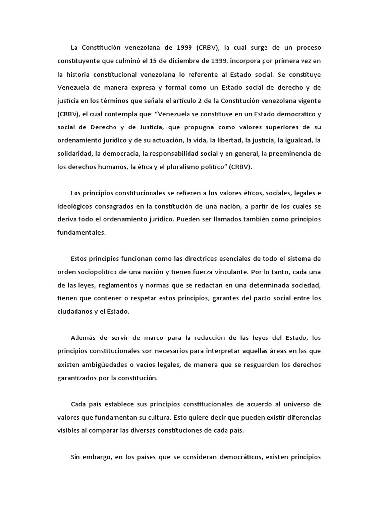 Principios Fundamentales de La Constitución | PDF | Constitución ...