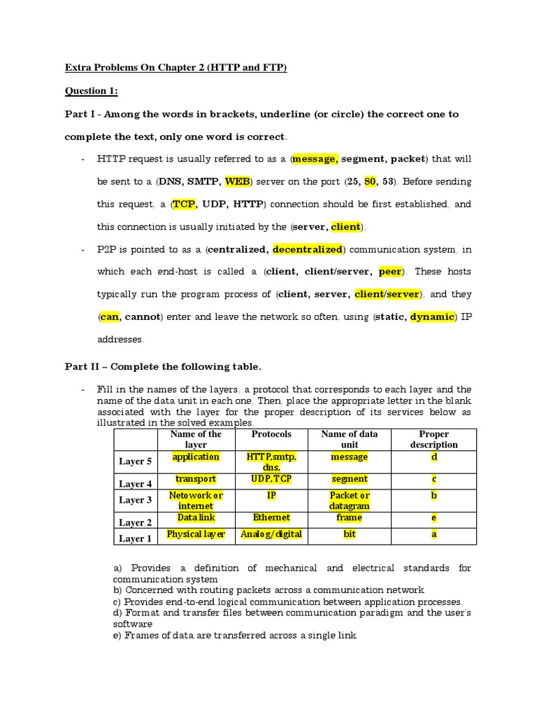 Extra Problems On Chapter 2 (HTTP and FTP) | Download Free PDF ...