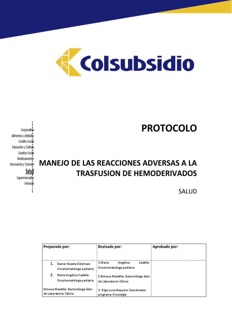 Manejo de Las Reacciones Adversas A La Trasfusion de Hemoderivados v3 | PDF | Transfusión de ...
