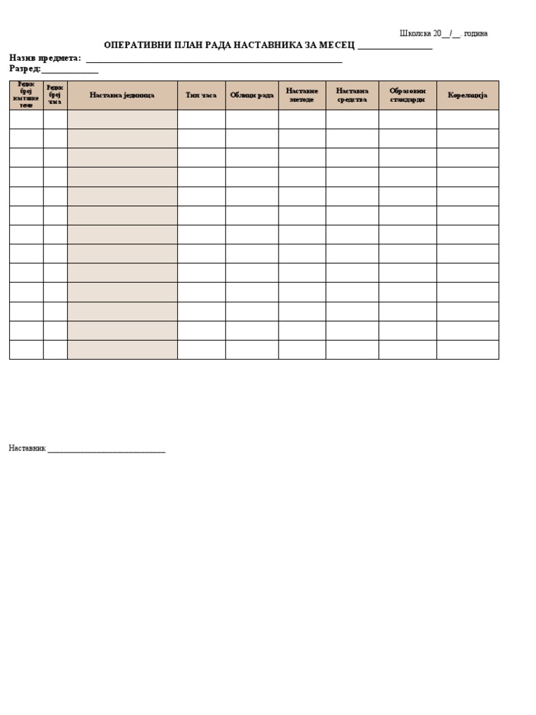Operativni Plan Rada PRAZAN | PDF