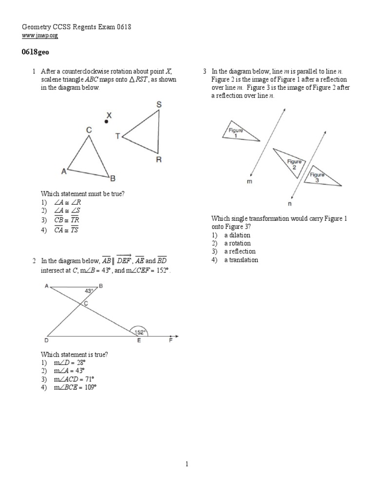 Geometry Regents Exam 0618 Solutions | PDF | Triangle | Triangle Geometry