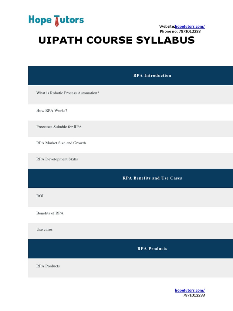 Uipath Course Syllabus: Website: Phone No: 7871012233 | PDF ...