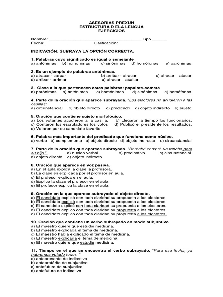 Examen Estructura de La Lengua | PDF | Sustantivo | Verbo