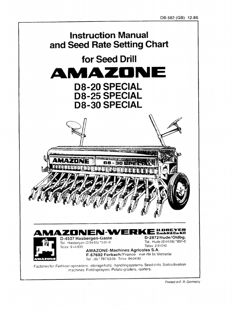 AMAZONE D8 Seed Drill Manual & Calibration | PDF | Sowing | Tractor