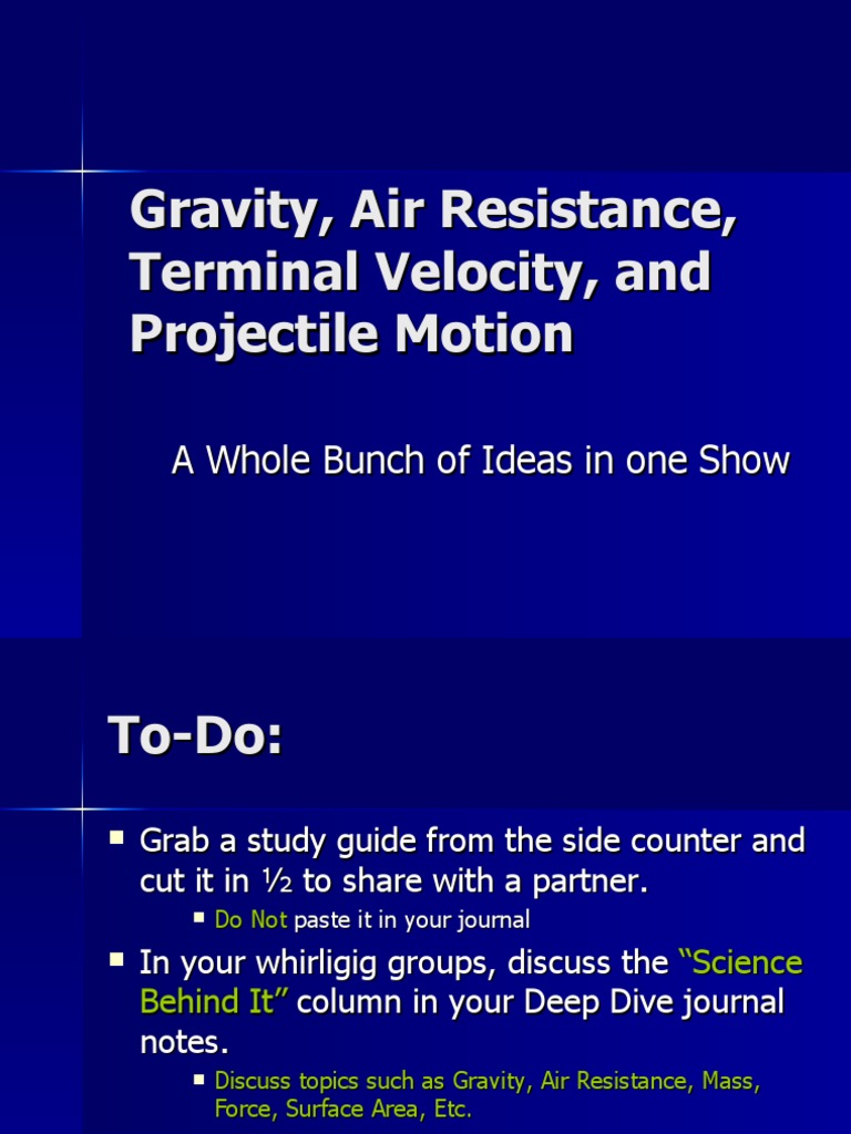 Gravity, Air Resistance, Terminal Velocity, and Projectile Motion | PDF ...