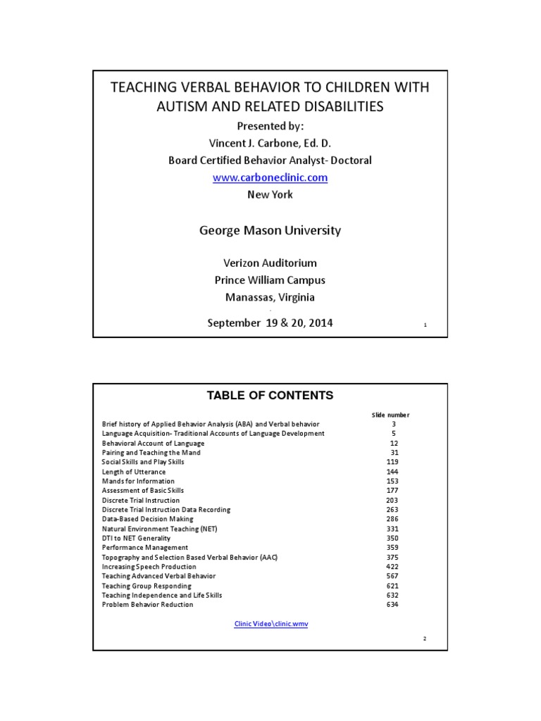 Teaching Verbal Behavior To ASD | PDF | Behaviorism | Word