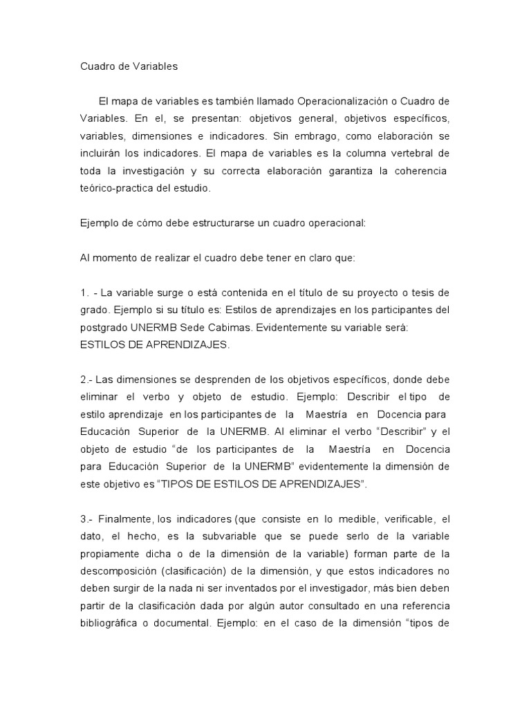 Guía para Crear un Cuadro de Variables | PDF