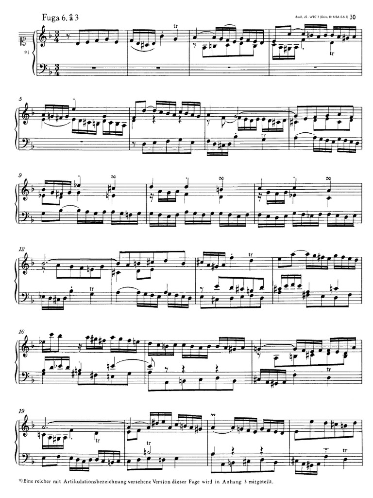 Bach Fugue 6 (D Minor, BWV 851) | PDF