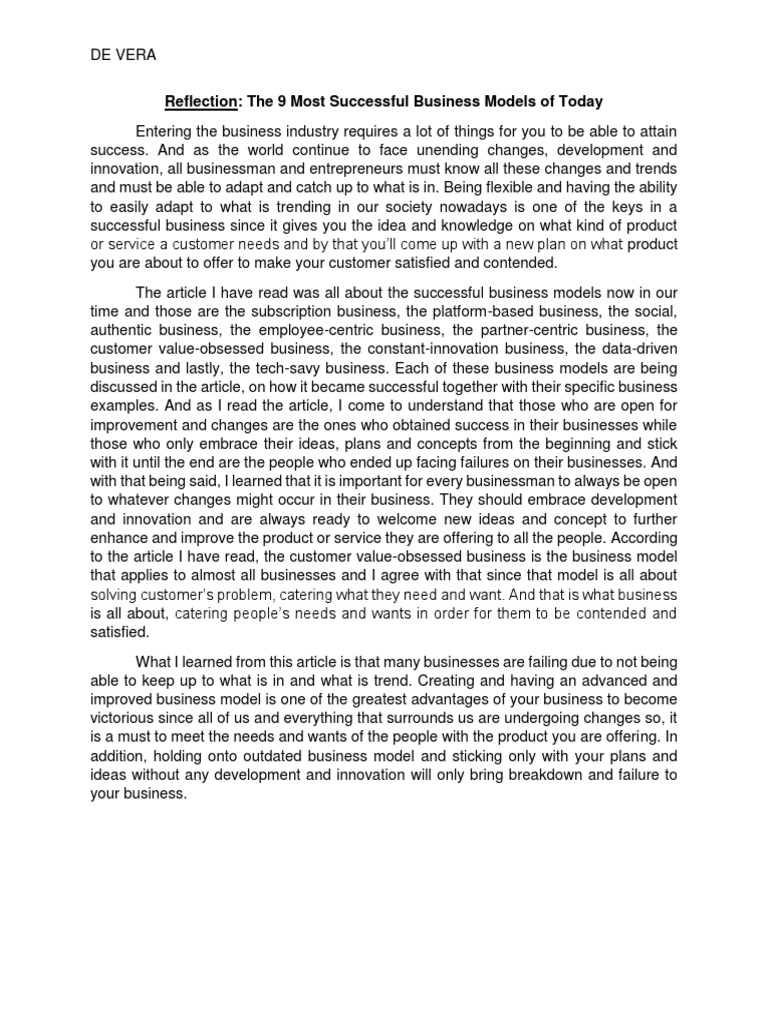 9 Successful Business Models Reflection | PDF | Business Model | Innovation
