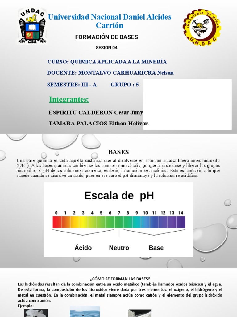 Características y Formación de Bases Químicas | PDF | Hidróxido | Ácido