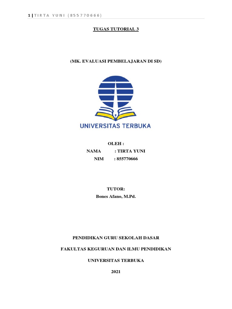 TUGAS TUTORIAL 3 Evaluasi Pembelajaran Di SD-dikonversi | PDF