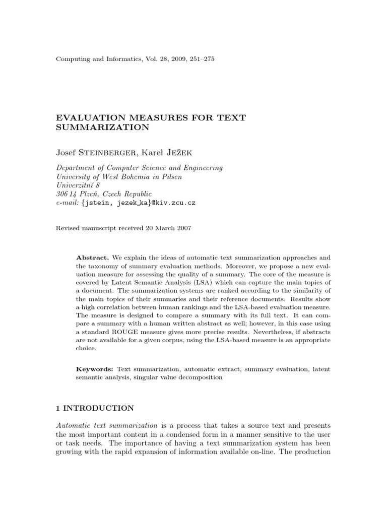 Evaluation Measures For Text Summarization Pdf Information Retrieval Matrix Mathematics