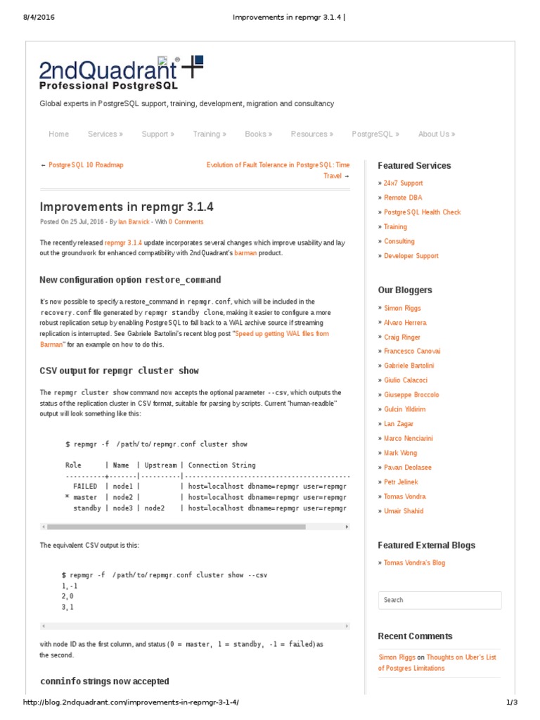 GitHub - 2ndquadrant - Repmgrimprovements in Repmgr 3.1 | PDF | Postgre ...