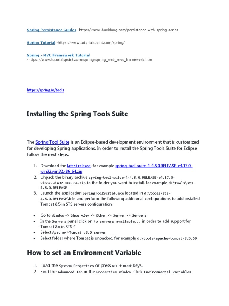 Installing The Spring Tools Suite | PDF | Zip (File Format) | Java ...