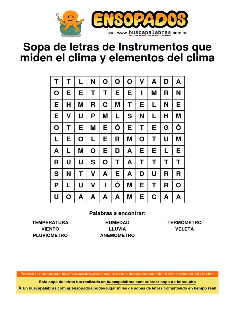 Sopa de letras clima instrumentos | PDF