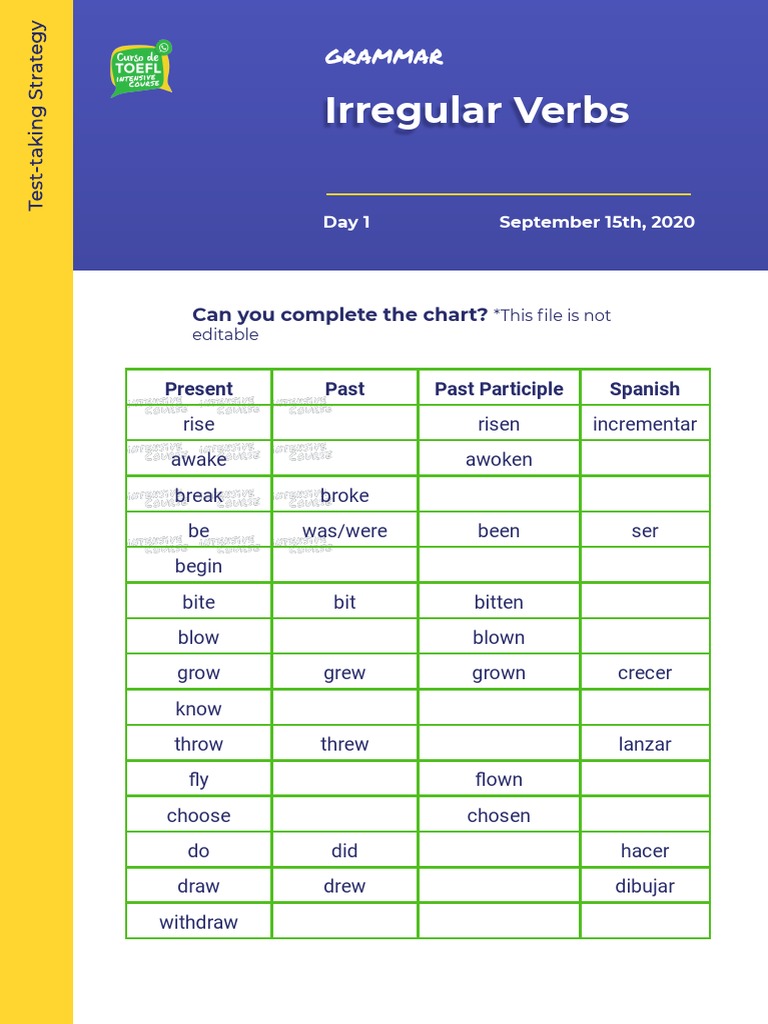 Irregular Verbs Day1 | PDF | Grammatical Conjugation | Linguistic Morphology