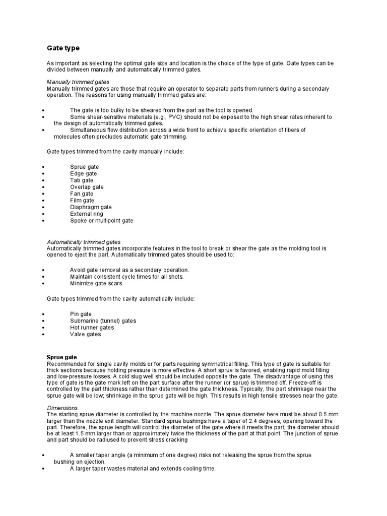 Gate Type: Manually Trimmed Gates | PDF | Casting (Metalworking) | Valve