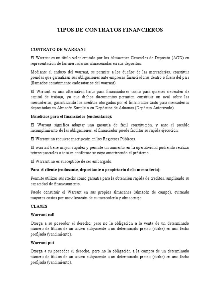 Tipos de Contratos Financieros | PDF | Arrendamiento | Derecho privado
