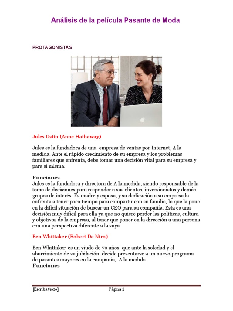 Análisis de La Película Pasante de Moda | PDF | Empresas | Cultura organizacional