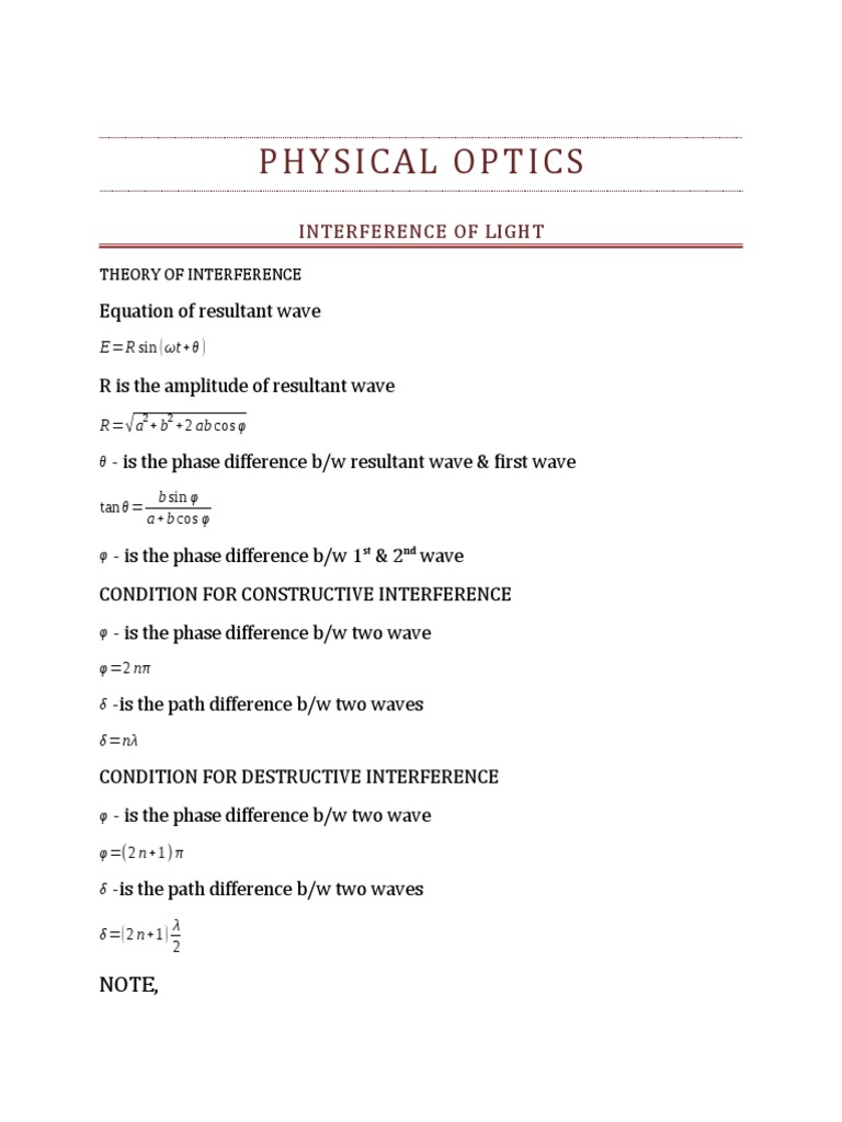 Physical Optics: Interference of Light | PDF | Angular Resolution | Diffraction