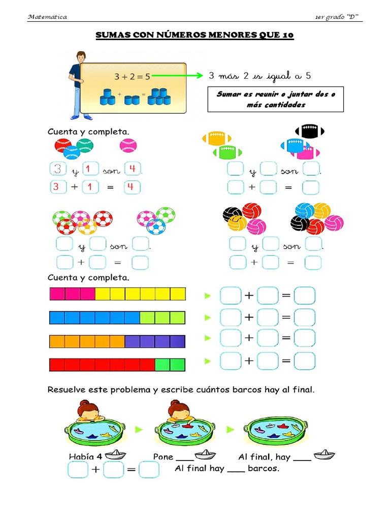 Sumas Con Números Menores A 10 | PDF