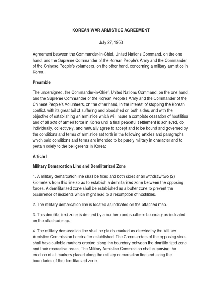 Korean War Armistice Agreement | PDF | Korean War | Commander In Chief
