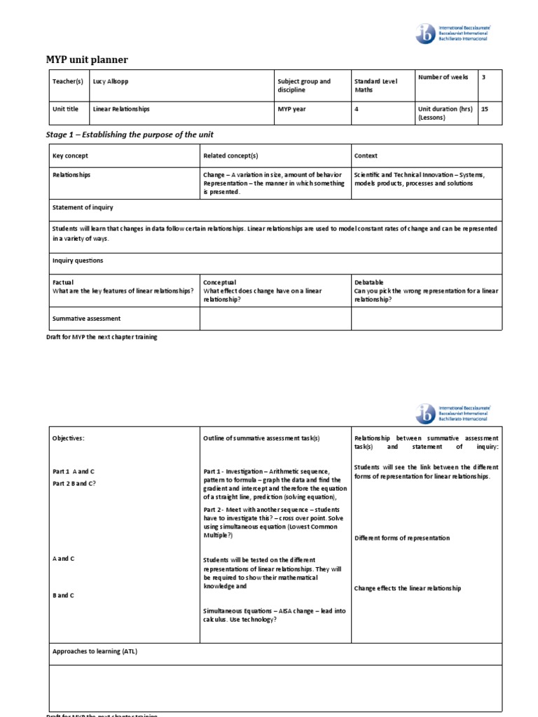 MYP Maths: Exploring Linear Relationships | PDF | Equations | Cartesian ...