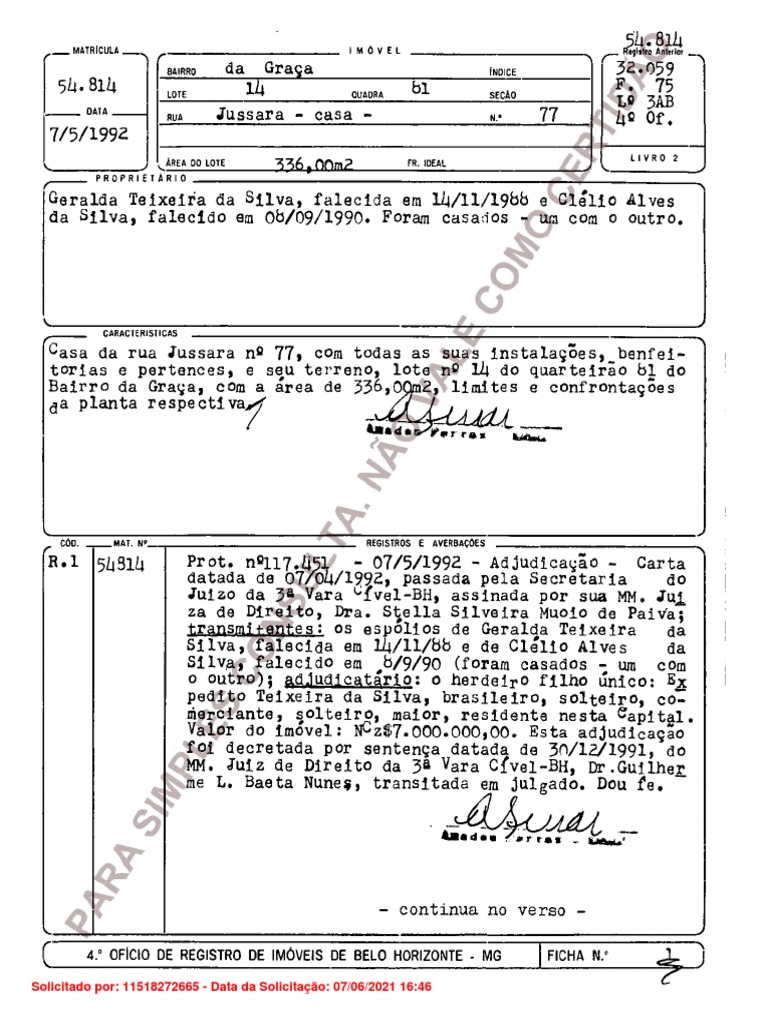 MODELO DE MATRICULA DE IMÓVEL | PDF