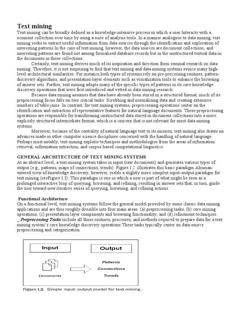 General Architecture of Text Mining Systems | PDF | Data Mining | Input ...