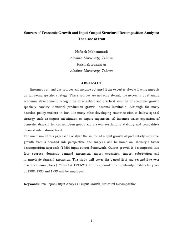 Sources of Economic Growth and Input-Output Structural Decomposition Analysis: The Case of Iran ...