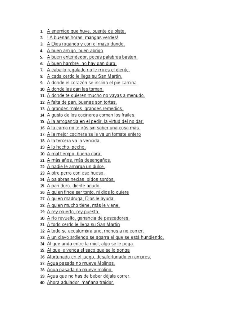 Refranes y Dichos Populares Españoles | PDF | Cocina, comidas y vino
