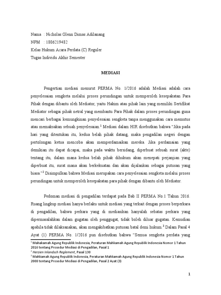 Proses Mediasi dalam Hukum Perdata | PDF | Hukum