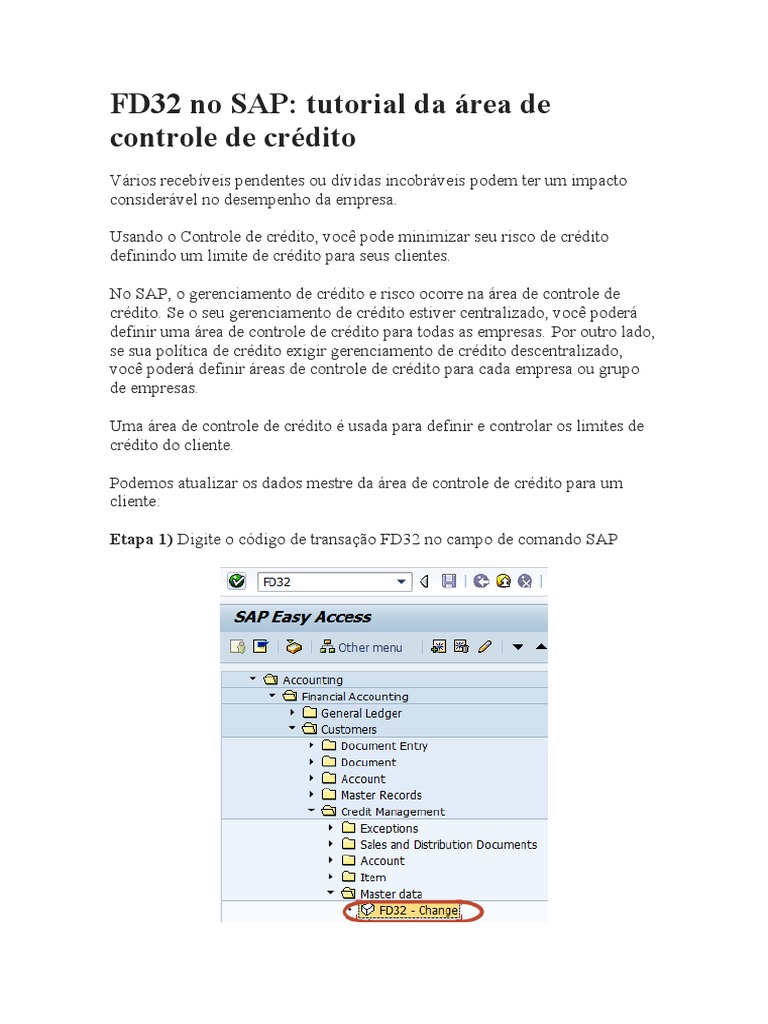 FD32 No SAP Tutorial Da Área de Controle de Crédito | PDF