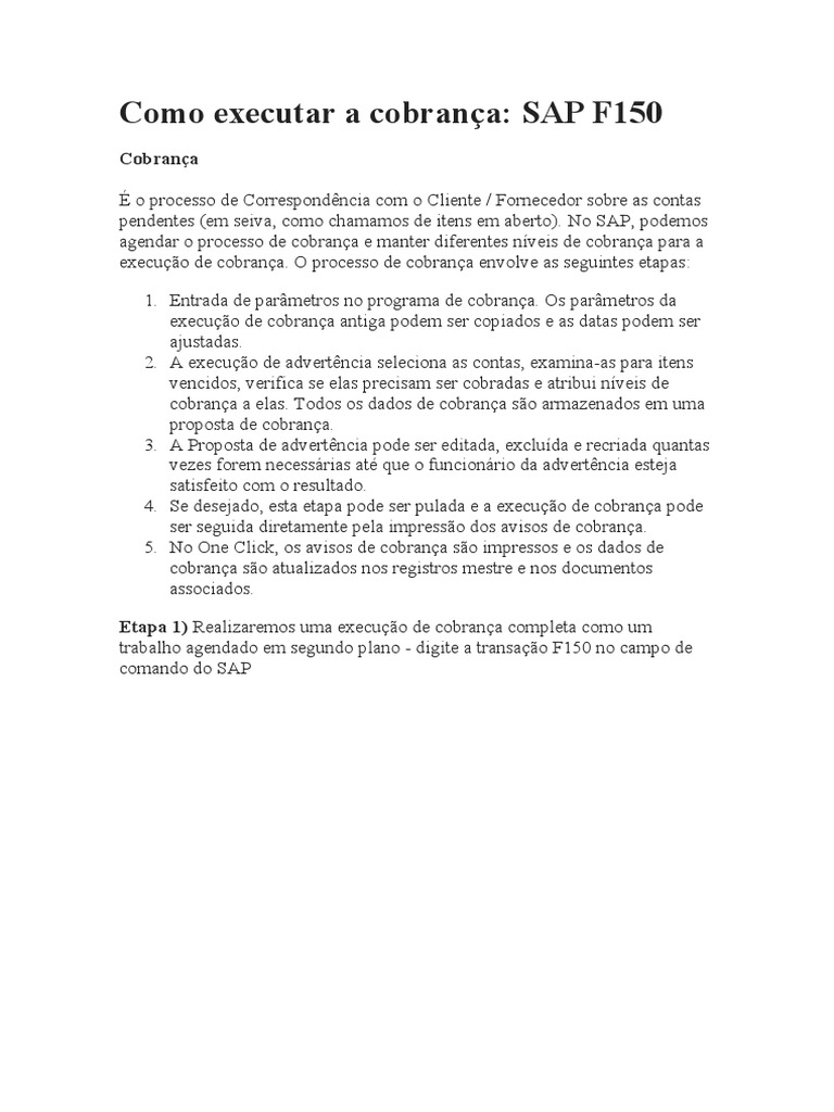 Como Executar A Cobrança SAP F150 | PDF