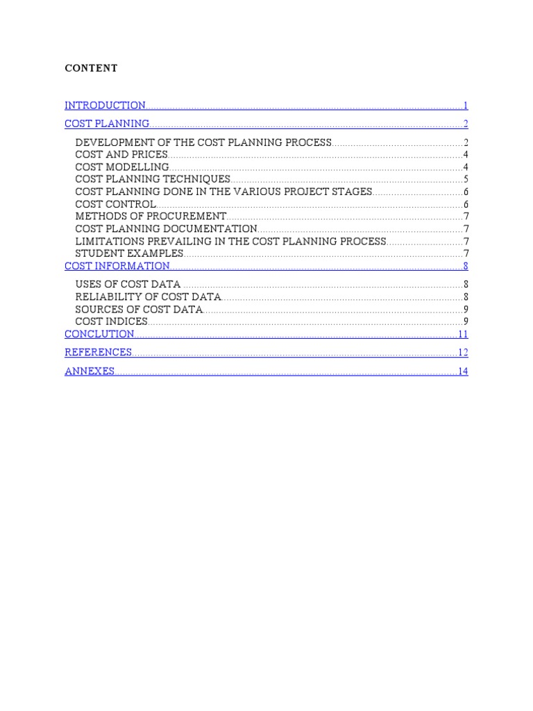 Cost Planning in Construction Projects | PDF