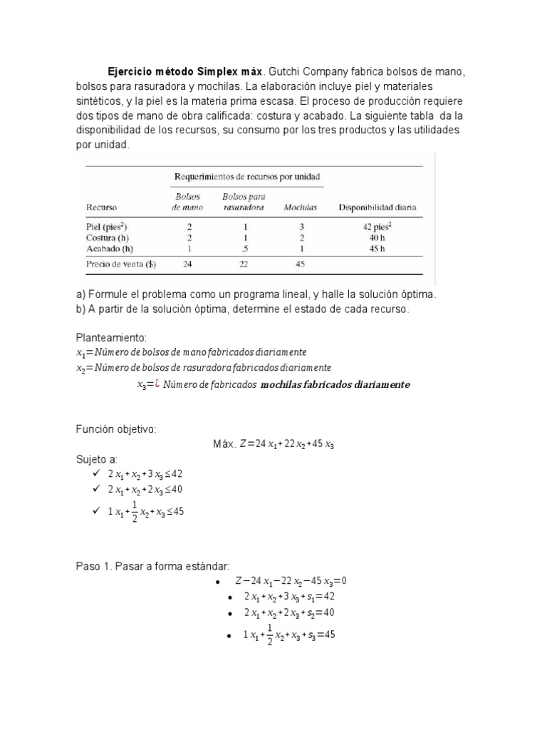 Ejercicio Metodo Simplex Max | PDF | Matemáticas Aplicadas | Enseñanza de matemática