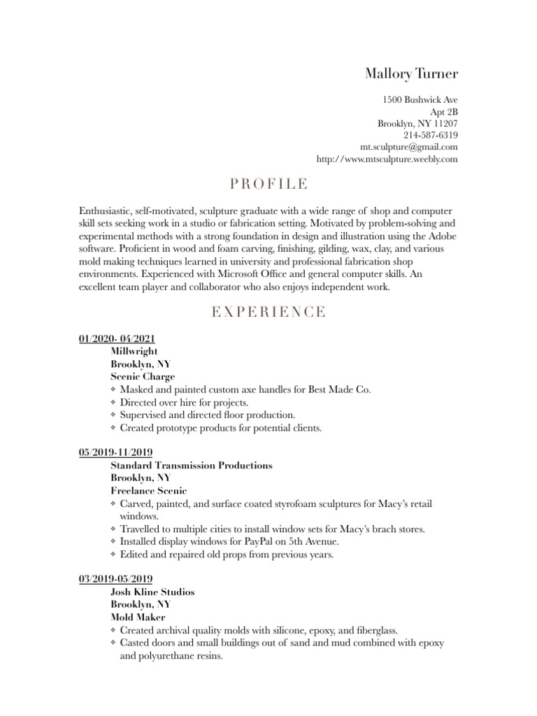 Mallory Turner 2021 Resume | PDF | Casting | Sculpture