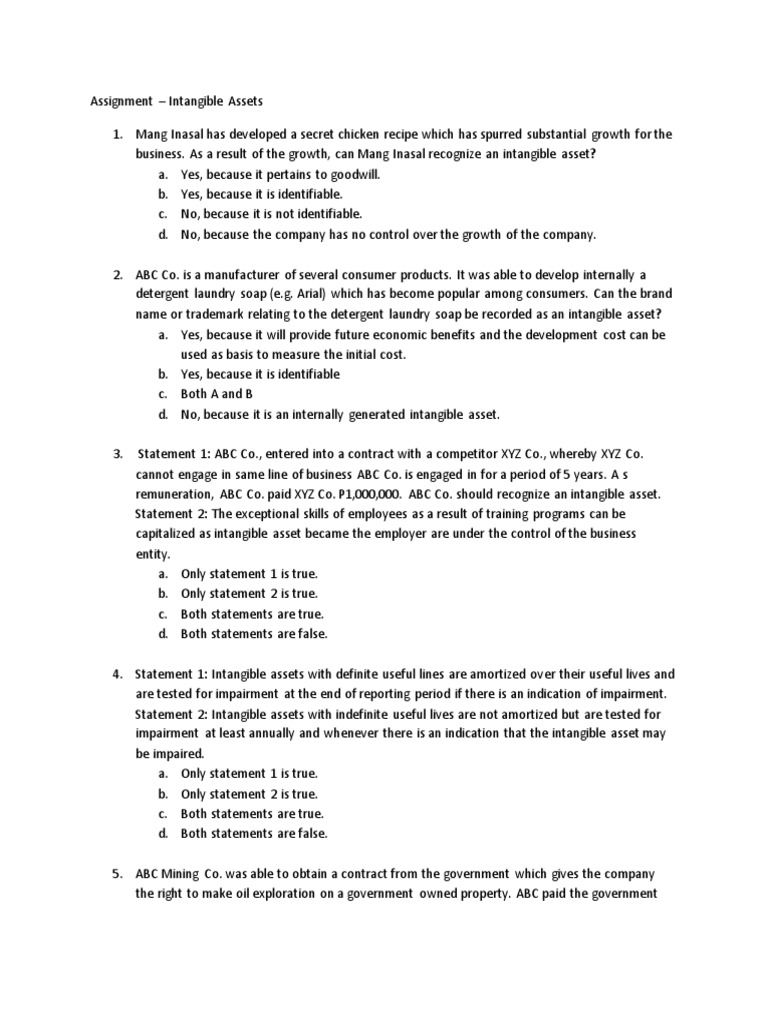 Assignment - Intangible Asset | PDF | Intangible Asset | Goodwill (Accounting)