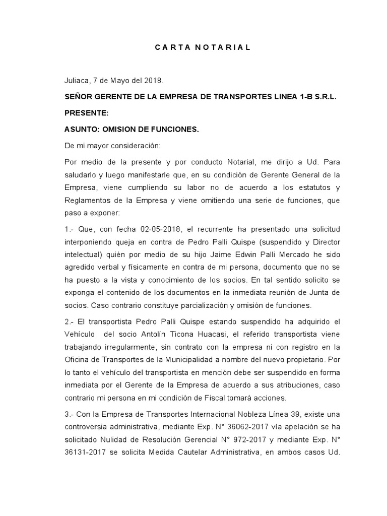 Modelo Basico de Carta Notarial para Principiantes | PDF | Empresas