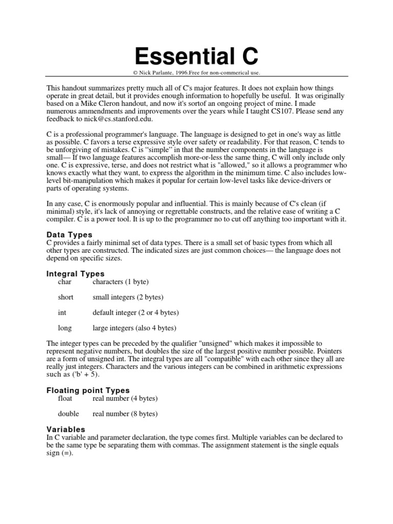 Essential C: Data Types | PDF | Pointer (Computer Programming) | Data Type