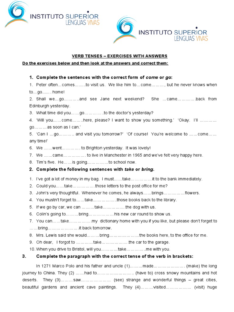 Verb Tenses Exercises with Answers | PDF | Dyslexia
