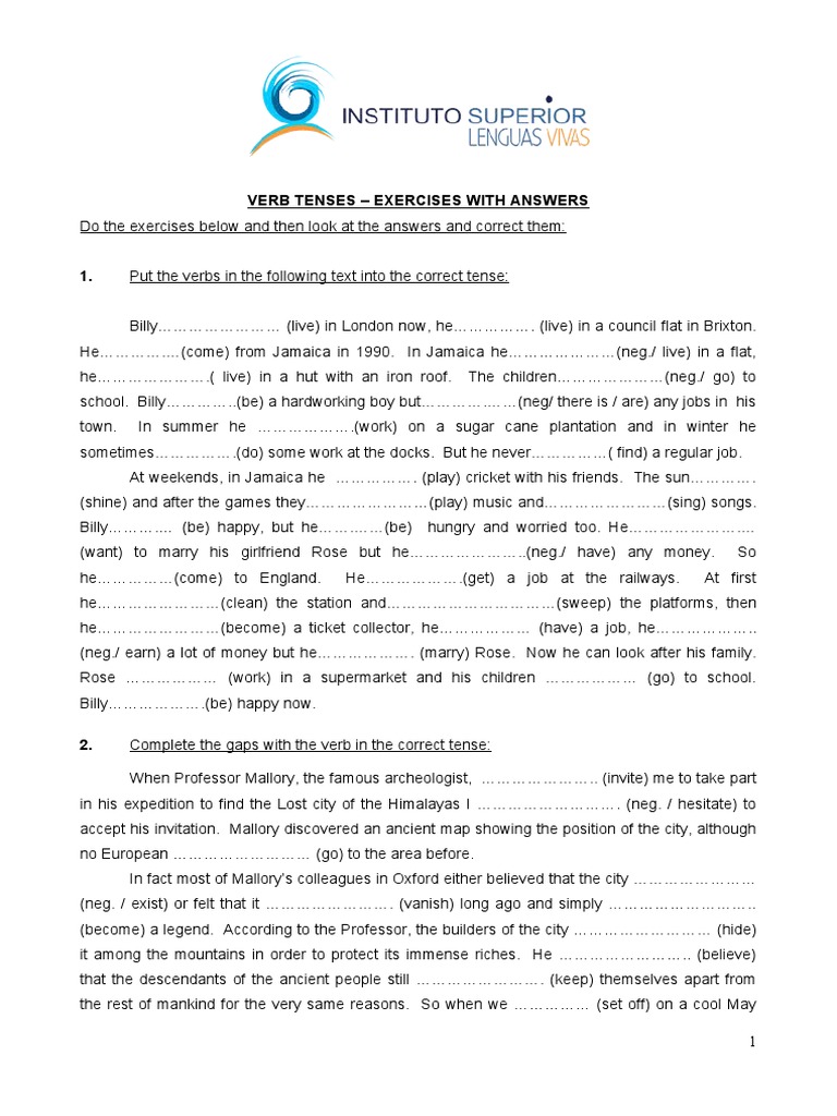 Verb Tenses Exercises with Answers | PDF