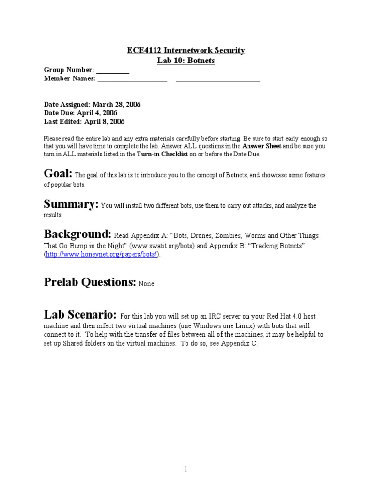 Ece4112 Internetwork Security Lab 10 Botnets Pdf Internet