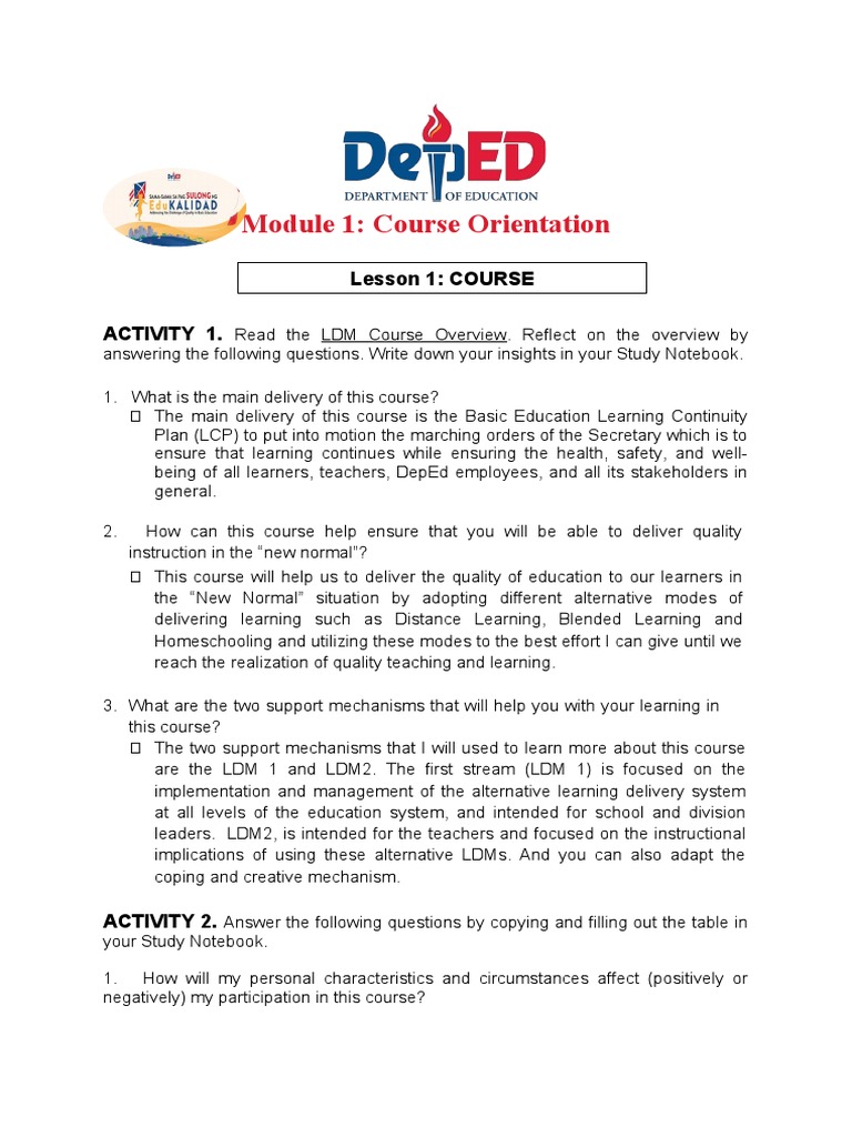 Module 1: Course Orientation | PDF | Teachers | Pedagogy